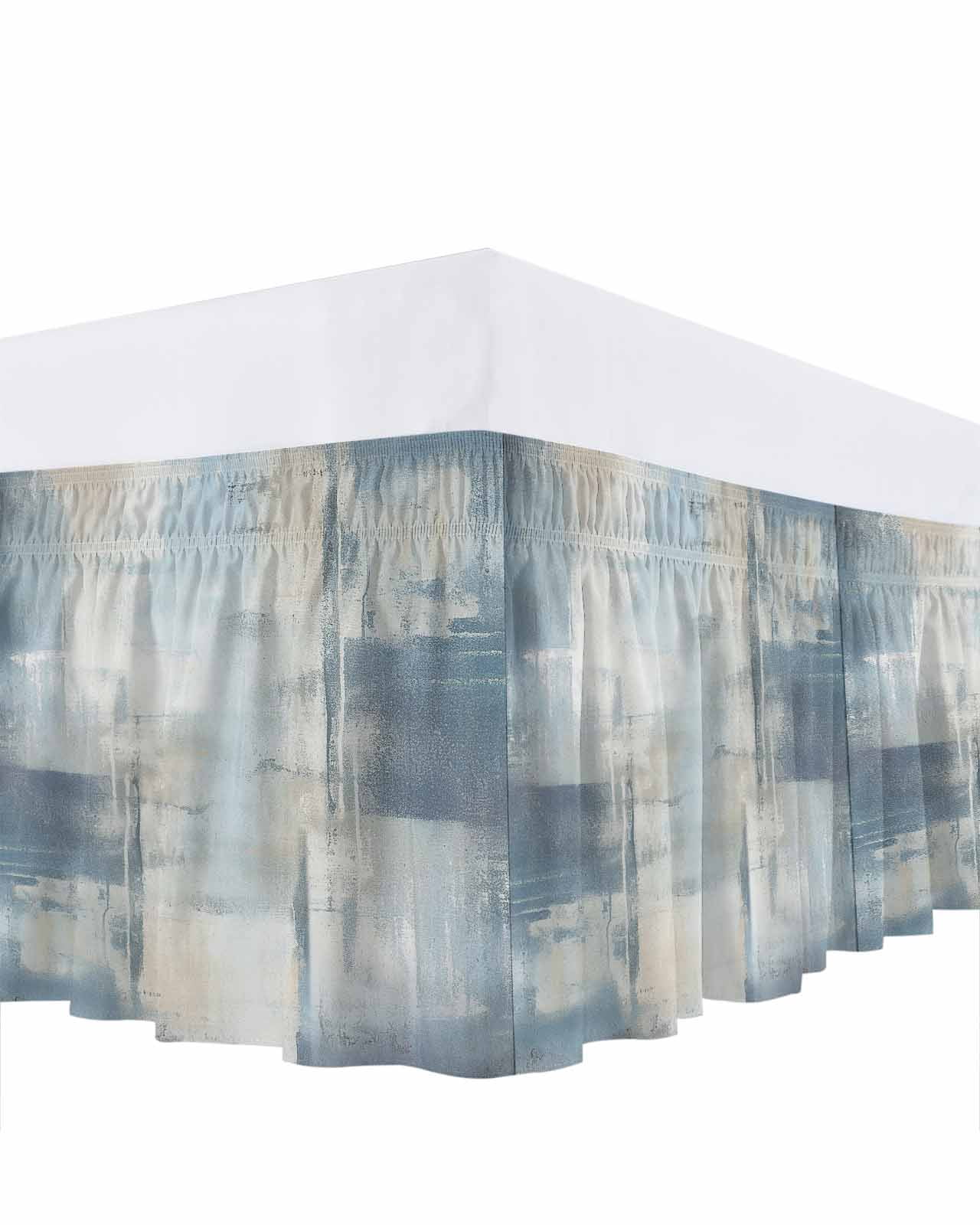 Blue Beige Bed Skirt King Size, Oil Painting Abstract Art Contemporary ...