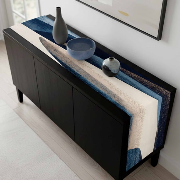 Blue Beige Black Lines Table Runner 90 Inches Long,Kitchen Dining ...