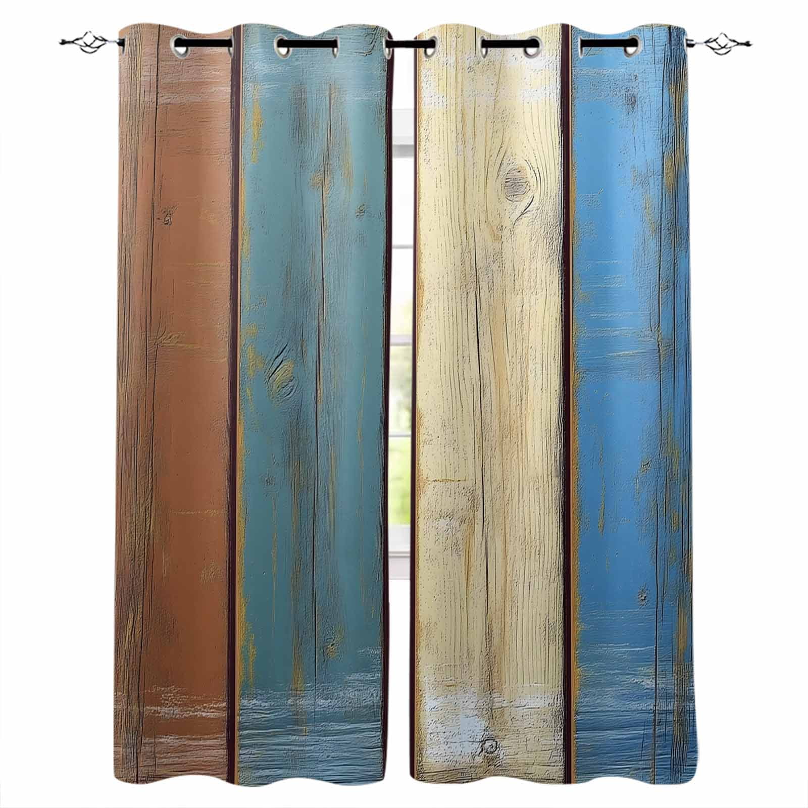Blue Beige Board Blackout Curtains for Bedroom Living Room Darkening ...