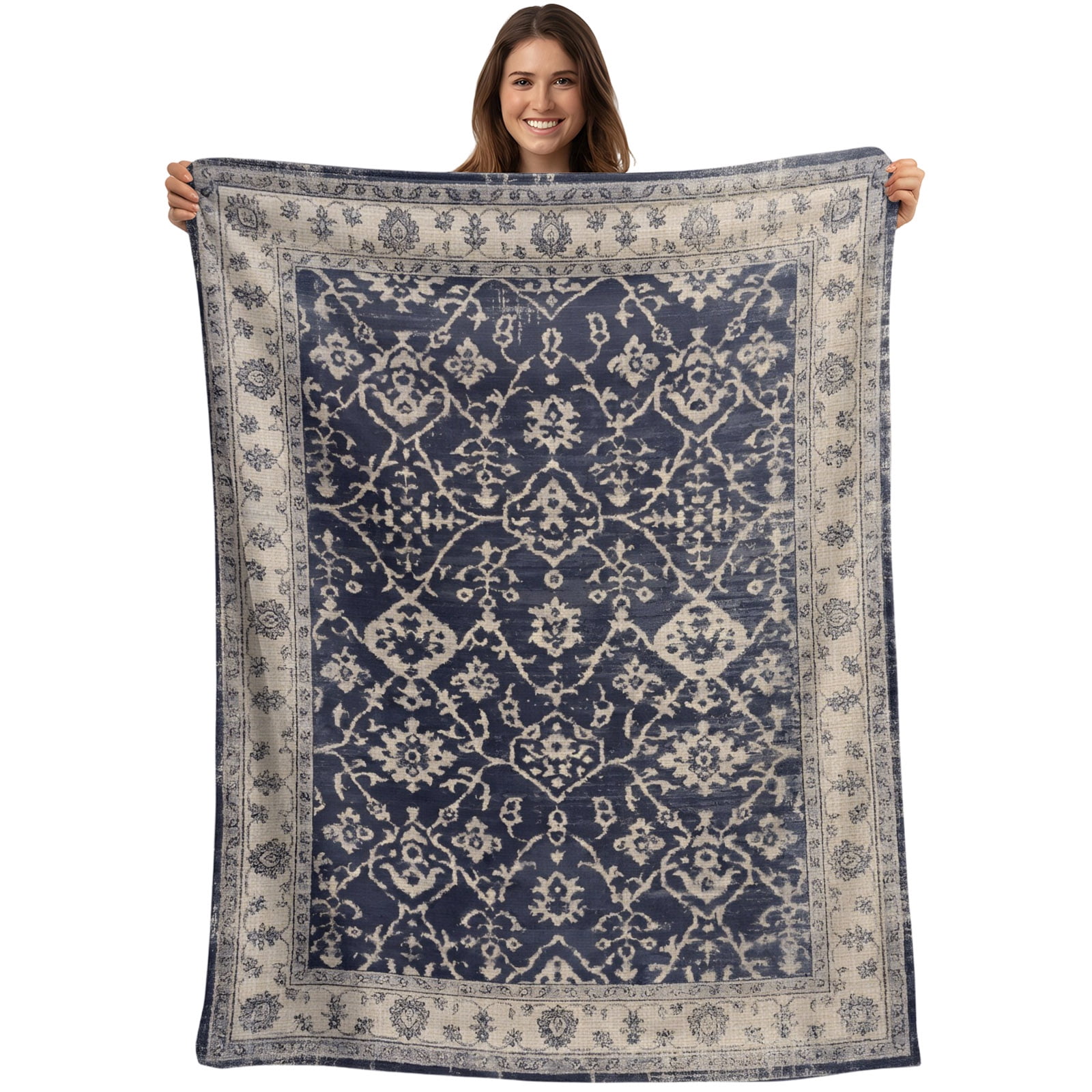 Blue Beige Boho Blanket Soft Cozy Warm Throw Blanket for Couch, Plush ...
