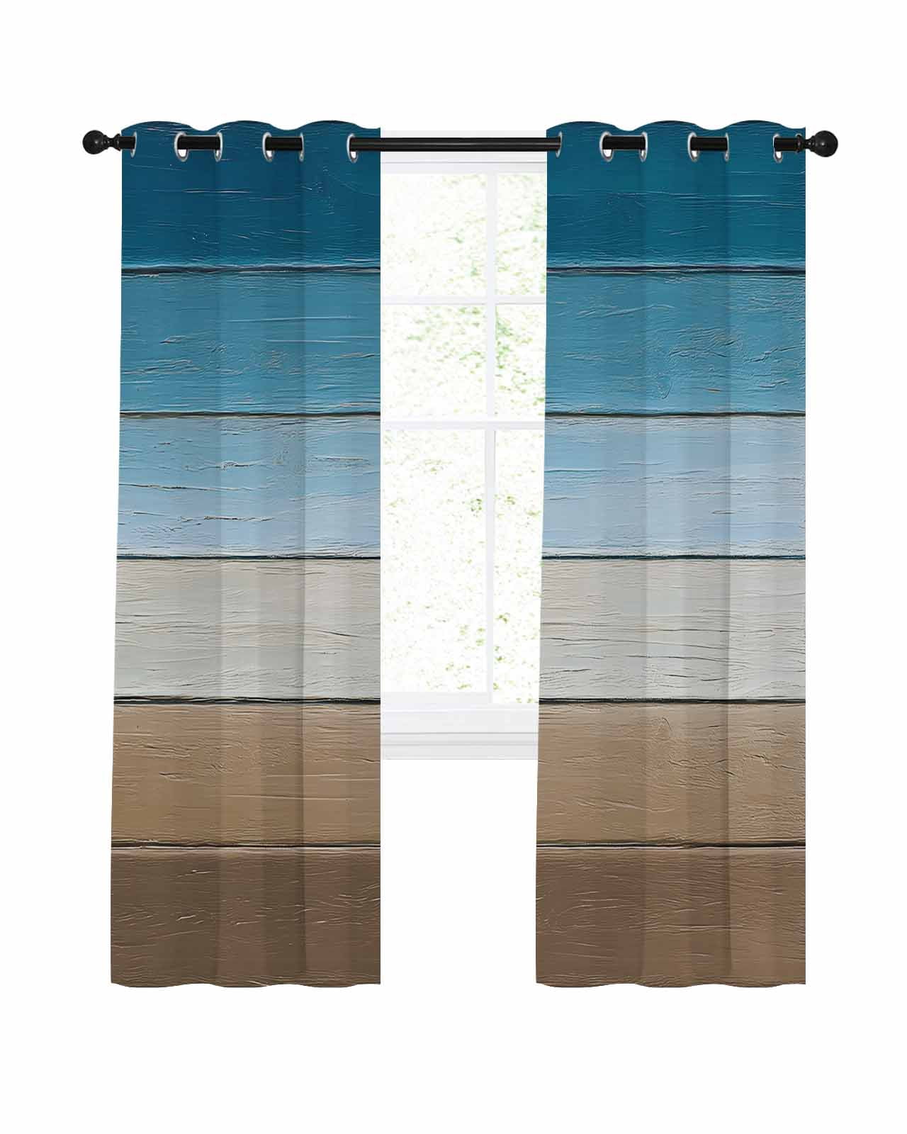 Blue Beige Brown Blackout Curtains 39 Inches Long for Bedroom, Country ...