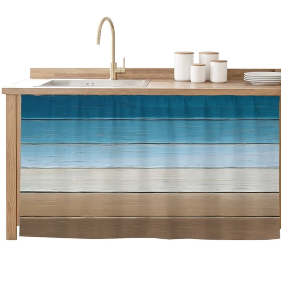 Blue Beige Brown Cabinet Curtains 28"W x 51"L,Dustproof Sink Skirt ...