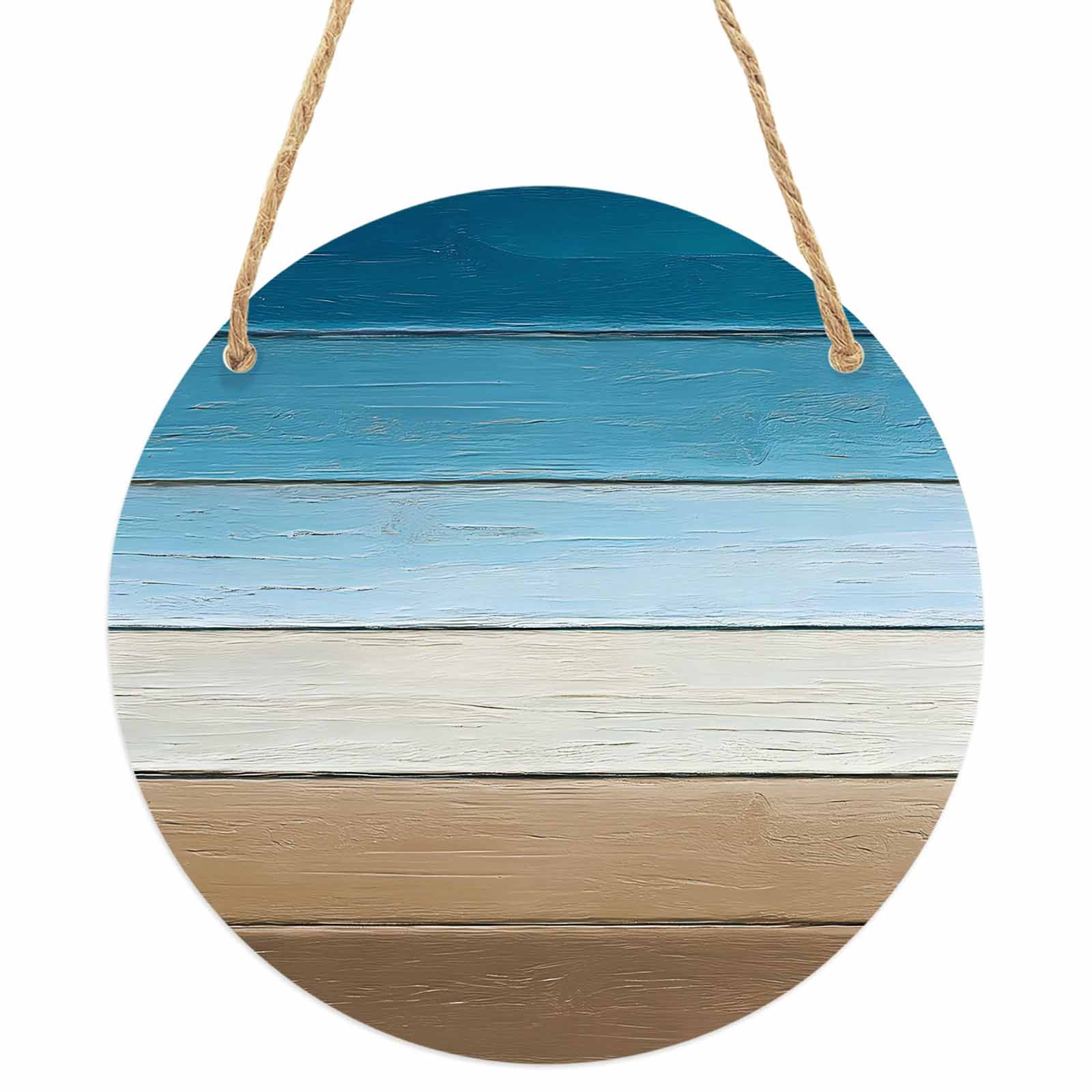Blue Beige Brown Round Front Door Welcome Sign, 7.8 Inch Wall Hanging ...