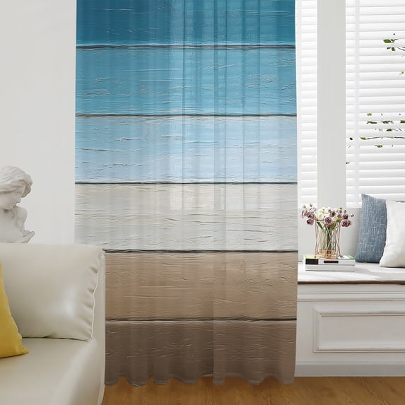 Blue Beige Brown Sheer Curtains 96 Inch Length, Light Filtering Voile ...
