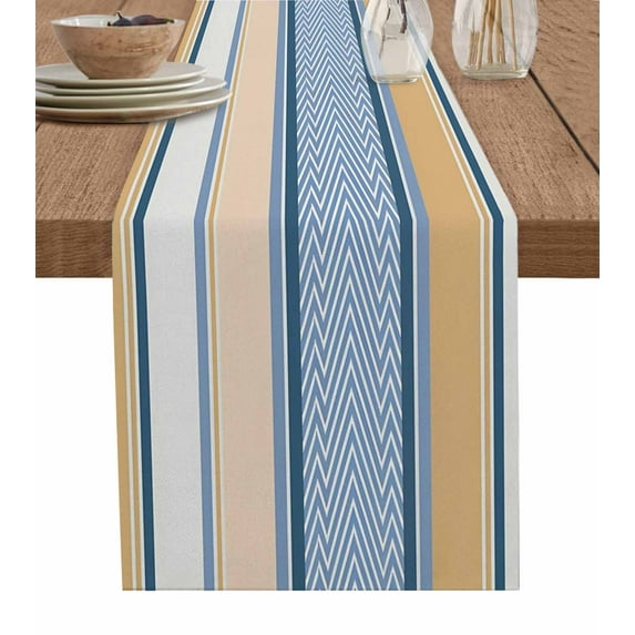 Blue Beige Brown Table Runner 36 Inches, Modern Simple Abstract Stripes ...