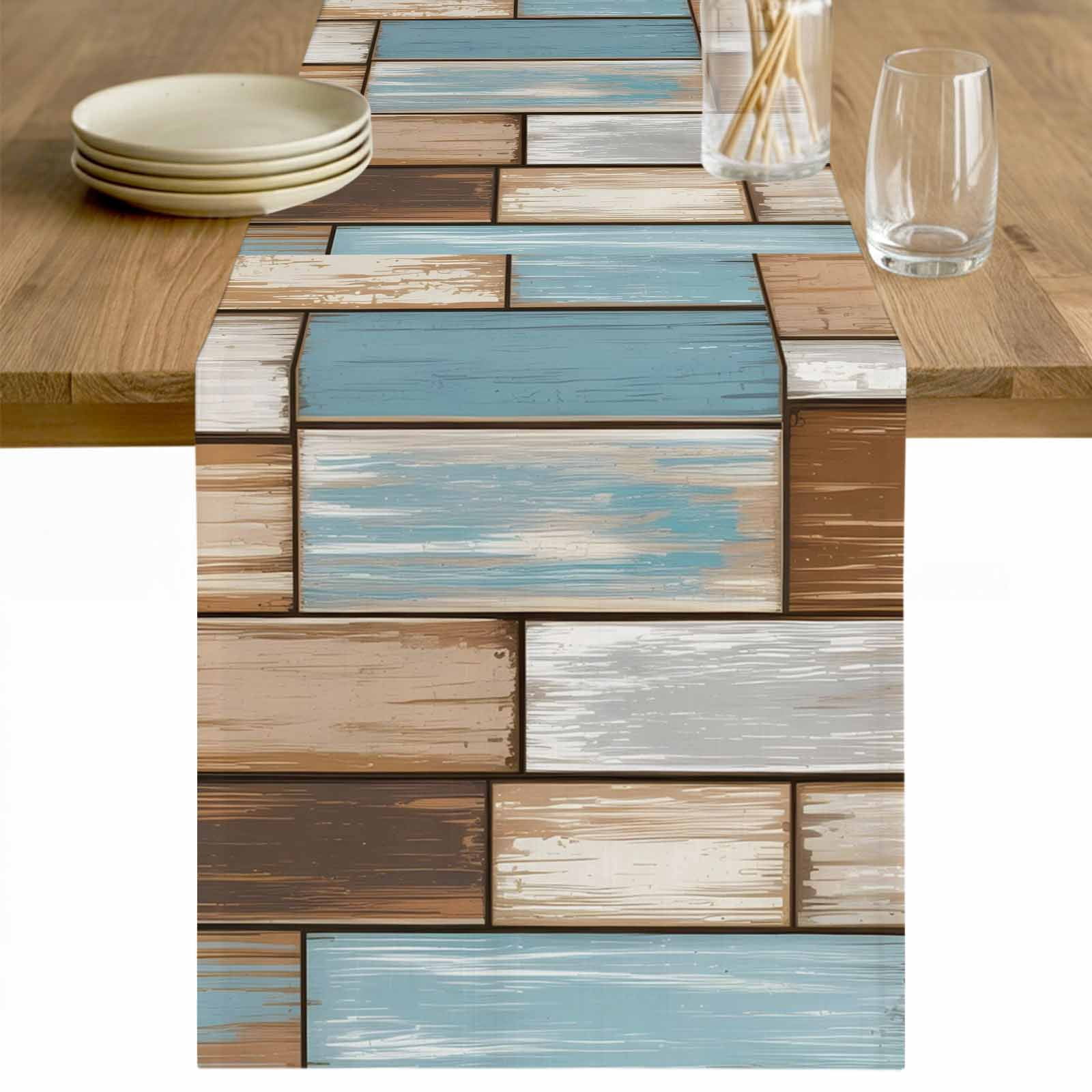 Blue Beige Brown Vintage Table Runner 72 Inches Long Farmhouse Dress ...