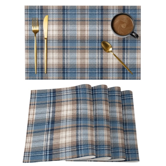Blue Beige Buffalo Plaid Placemats Set of 4 White Farmhouse Modern ...
