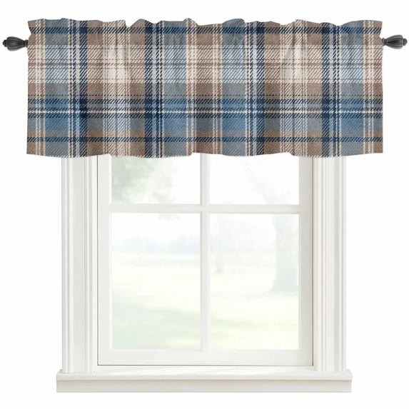 Blue Beige Buffalo Plaid Valances for Windows Farmhouse Kitchen ...
