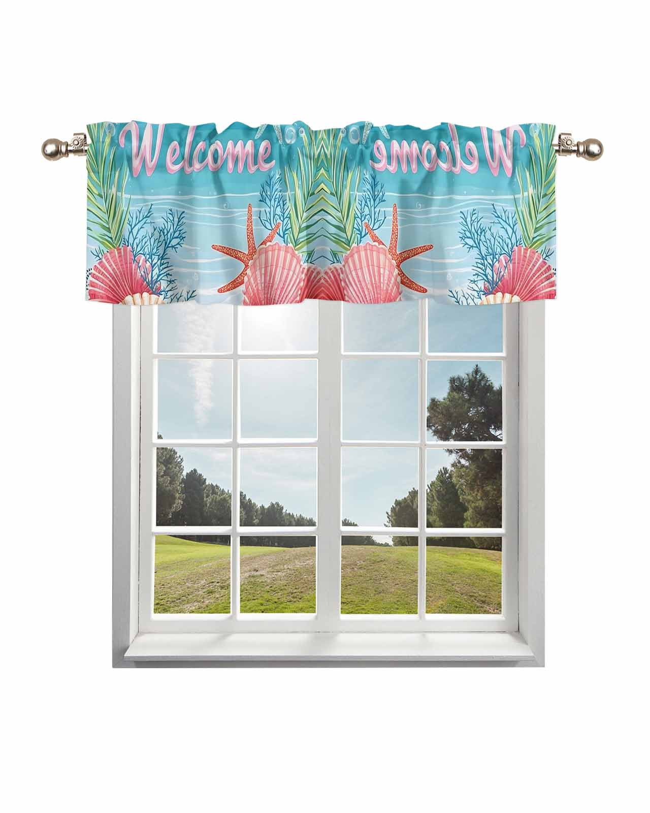 Blue Beige Coastal Beach Curtain Valance for Windows/Living Room/Kitchen/Bathroom/Café, Short ...
