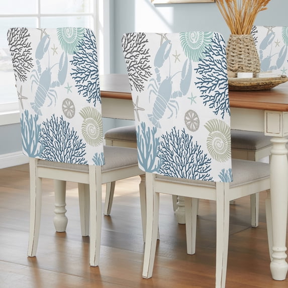Blue Beige Coastal Chair Back Covers, Summer Lobster Coral Nautical ...