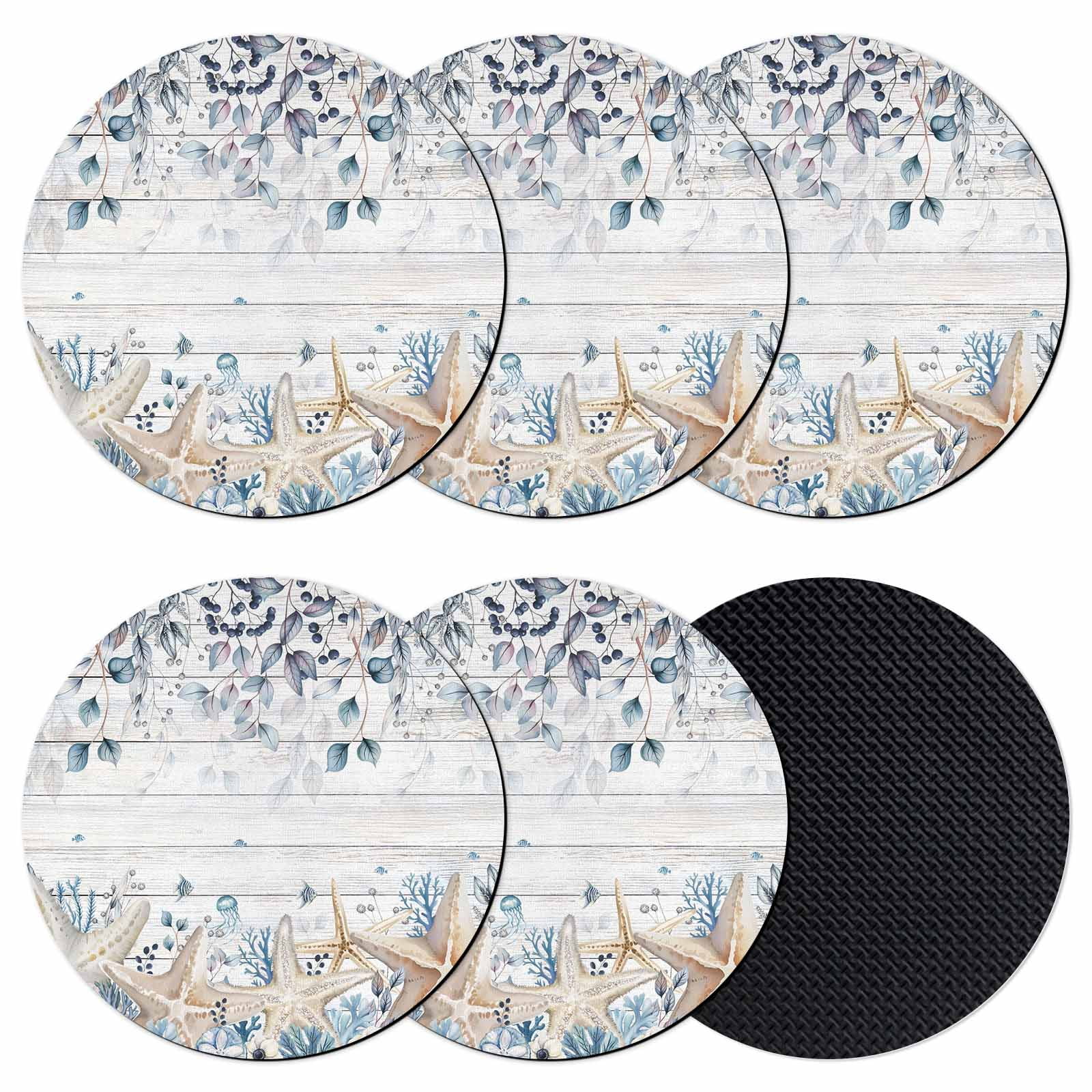 Blue Beige Coastal Coasters Set of 6, Absorbent Coasters for Drinks ...