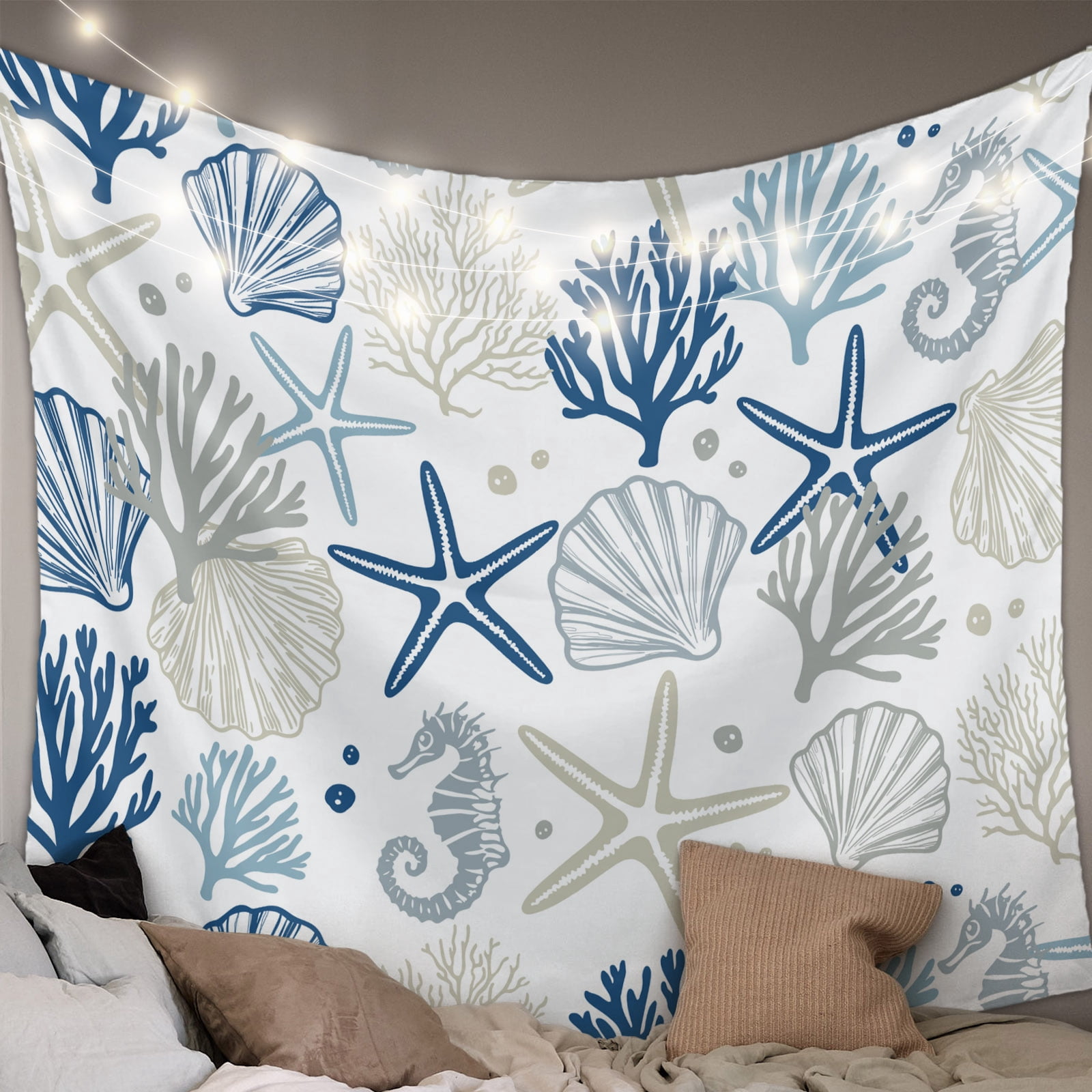 Blue Beige Coastal Large Tapestry for Bedroom Wall Hanging Tapestry ...