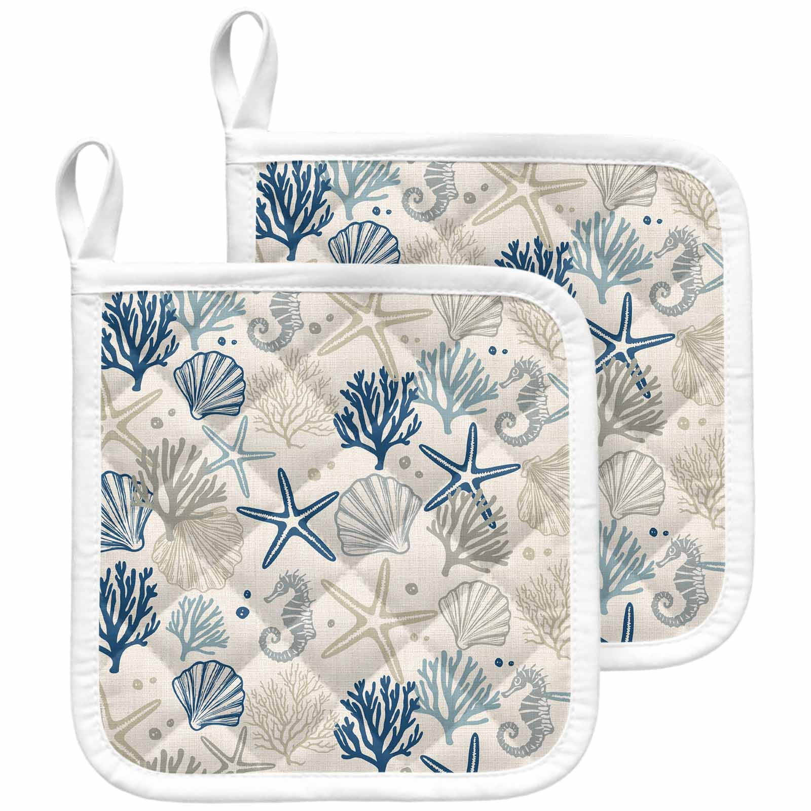Blue Beige Coastal Pot Holders for Kitchen Heatproof Potholder, 2 Pack ...
