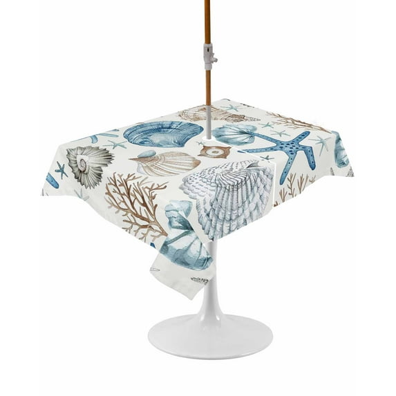 Blue Beige Coastal Rectangle Outdoor Tablecloth, Waterproof Table Cloth ...