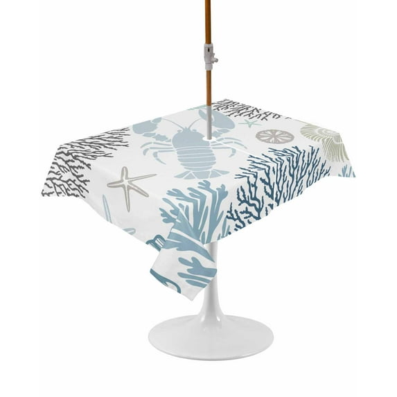 Blue Beige Coastal Rectangle Outdoor Tablecloth, Waterproof Table Cloth ...