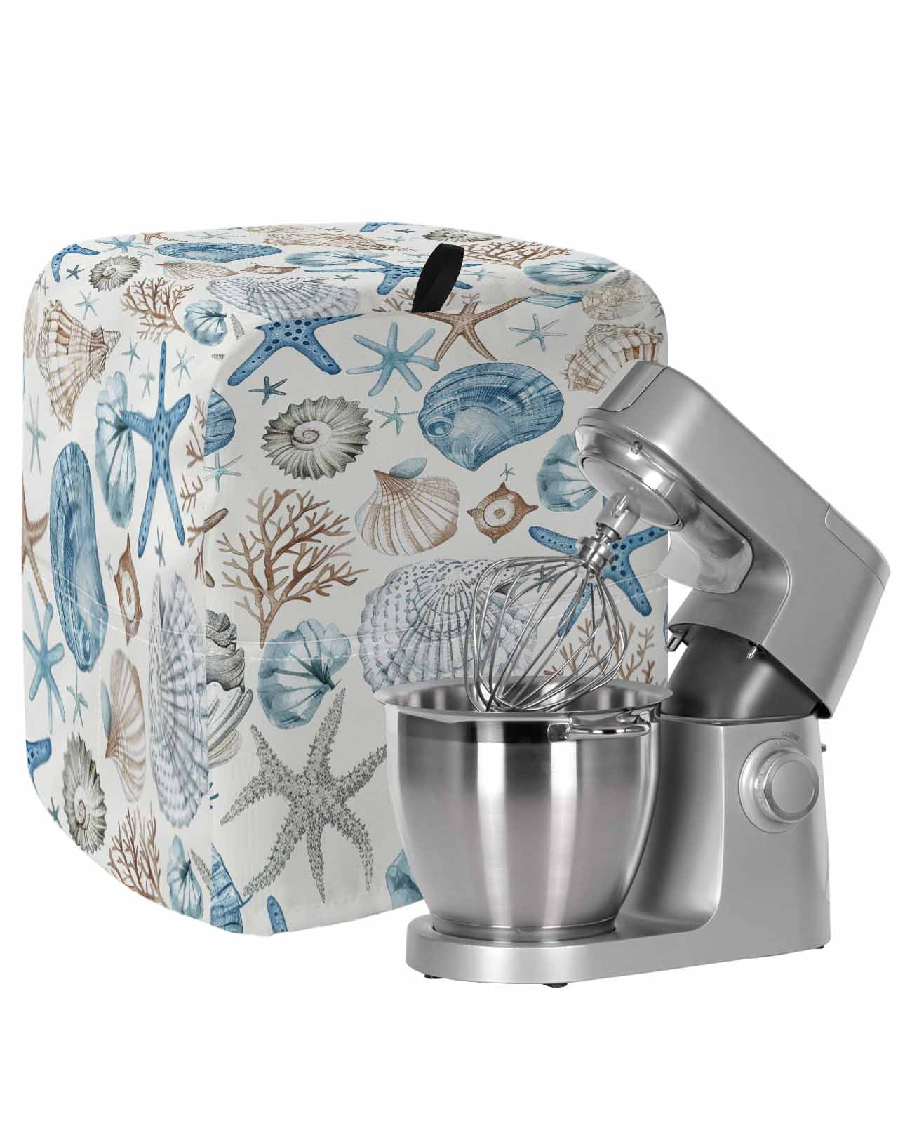 Blue Beige Coastal Stand Mixer Dust Cover with Storage Pocket & Handles ...