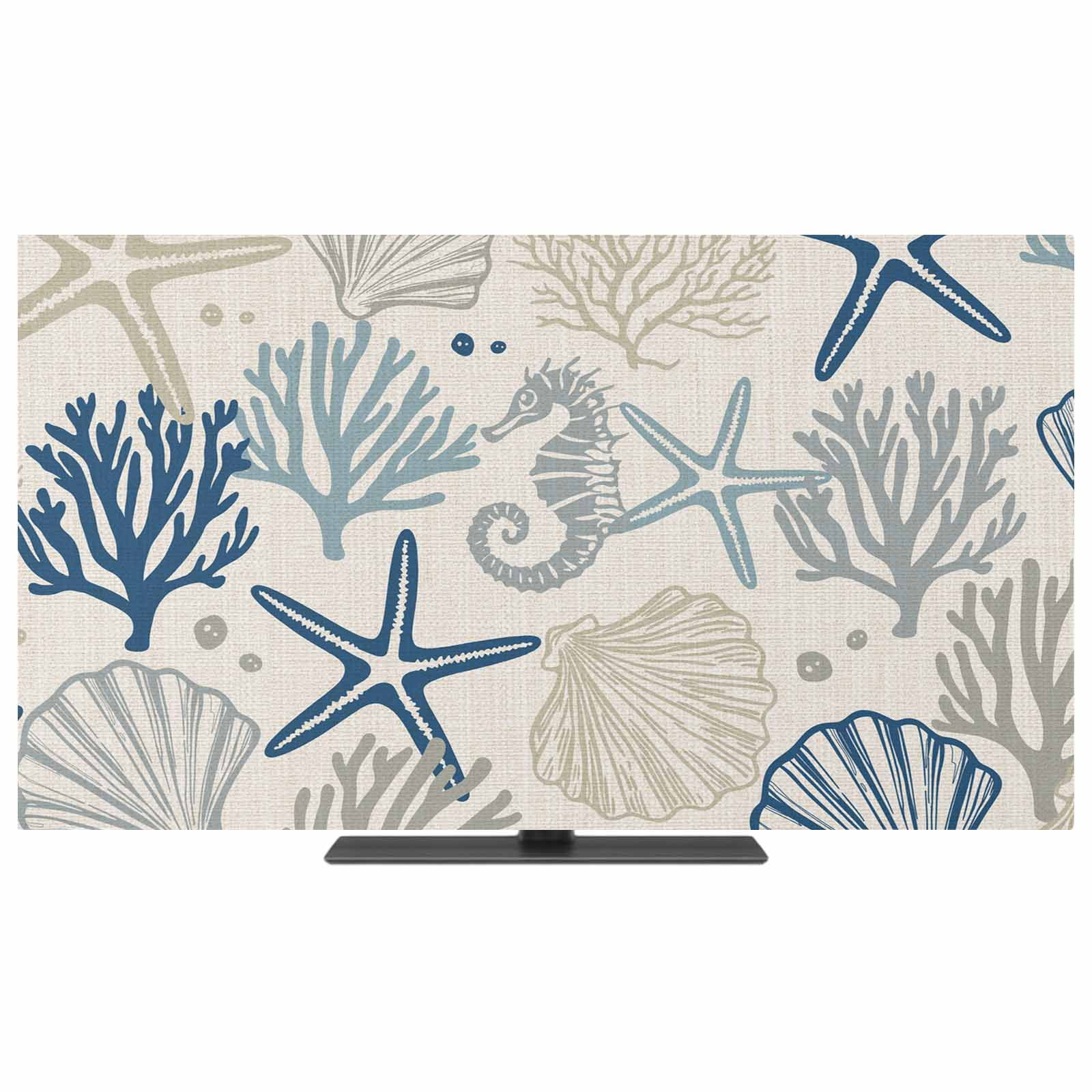 Blue Beige Coastal TV Dust Cover,Stretchable TV Screen Desktop Computer ...