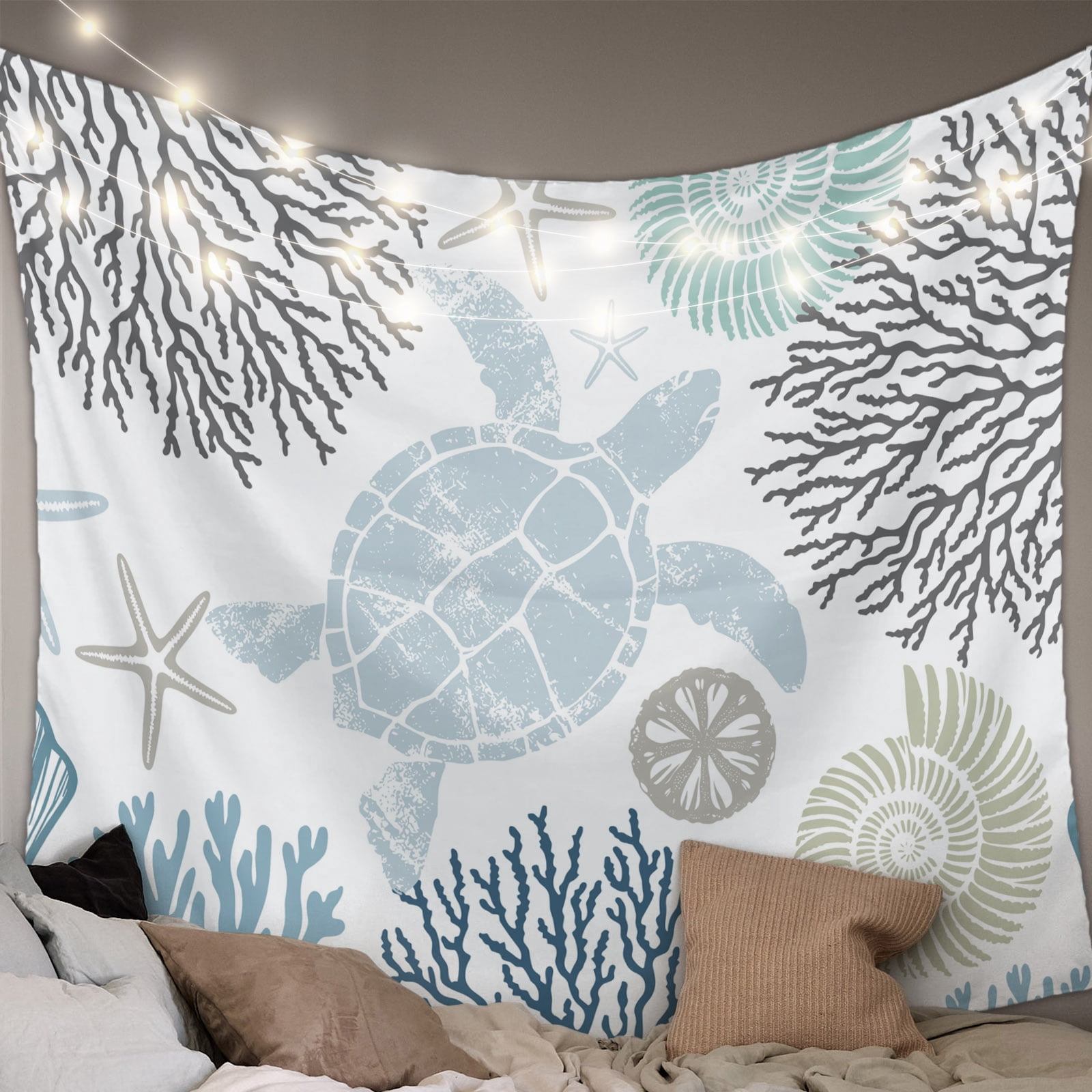 Blue Beige Coastal Turtle Tapestry for Bedroom Wall Hanging Tapestry ...