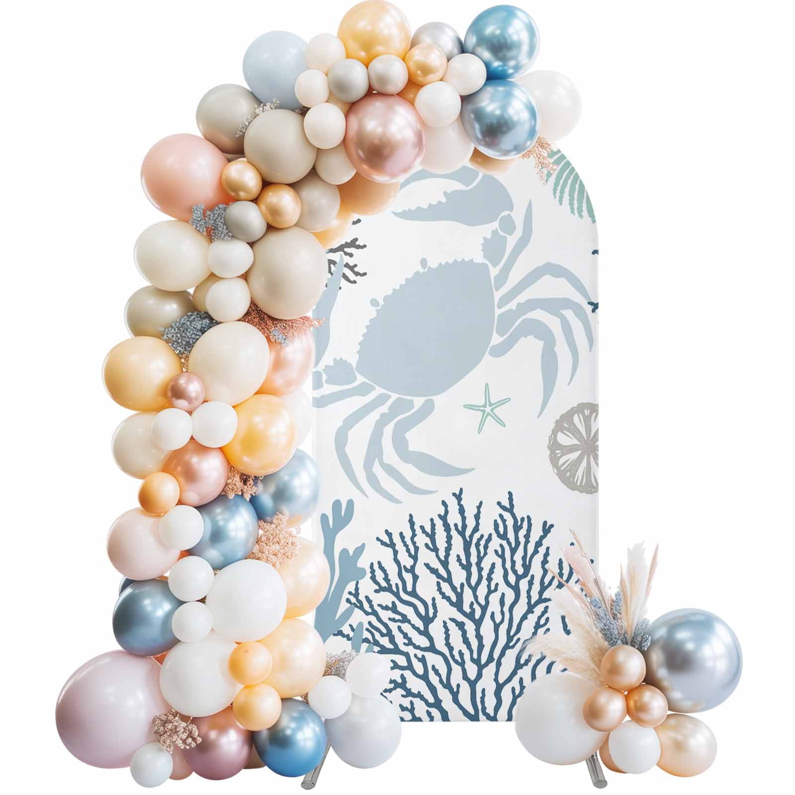 Blue Beige Crab Coastal Arch Backdrop Cover 4x1.65 Ft, Spandex Wedding ...
