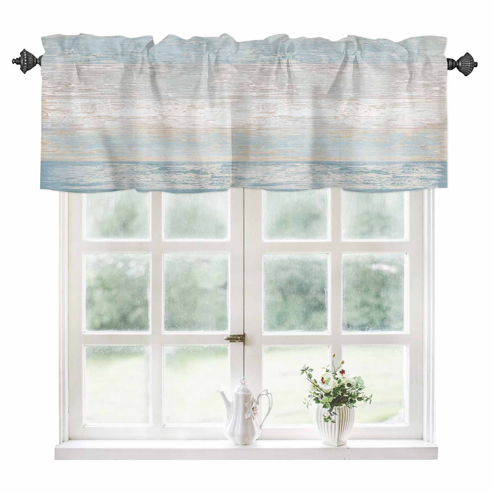 Blue Beige Farmhouse Kitchen Valances for Windows 42x12 Inch Kitchen ...