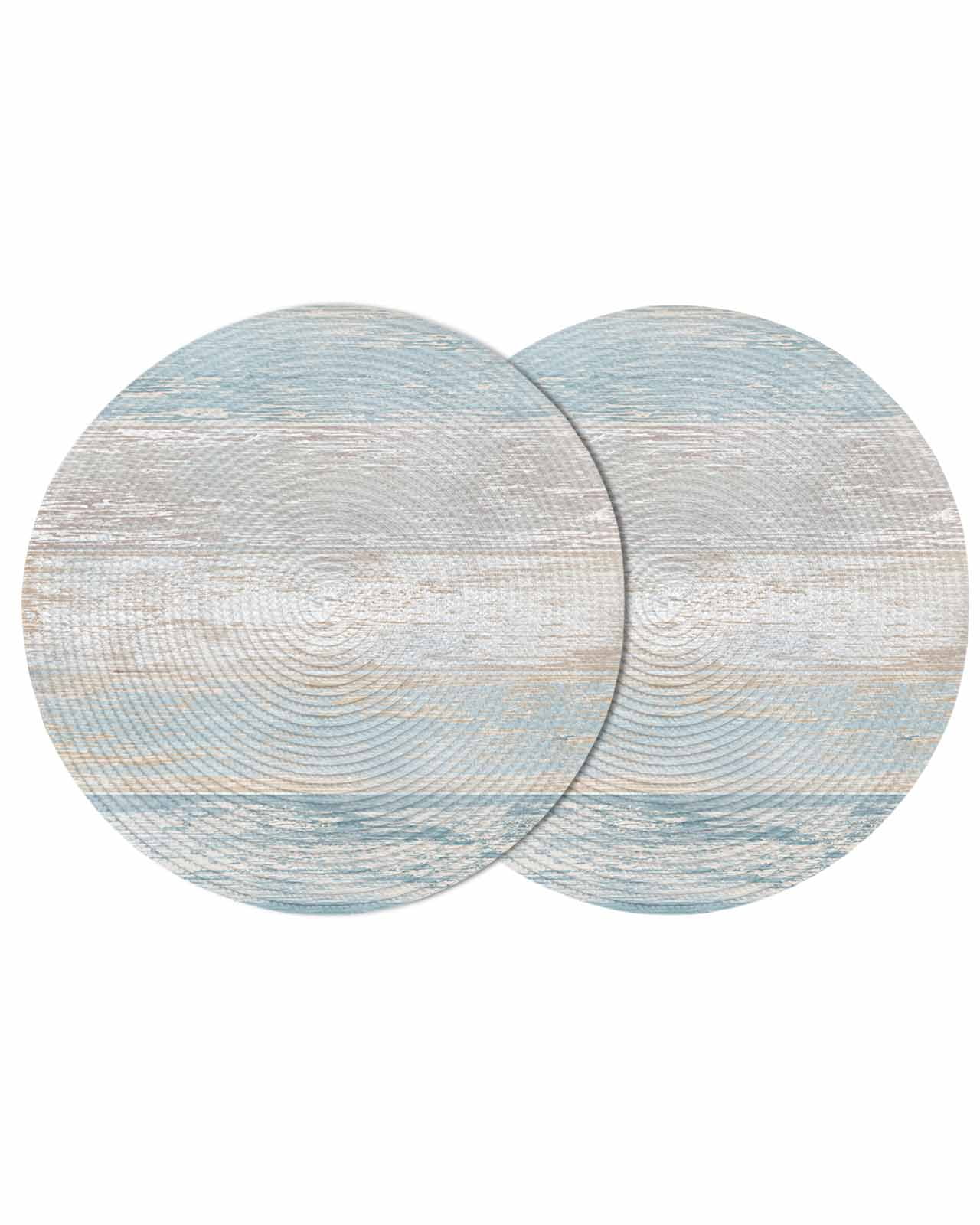 Blue Beige Farmhouse Round Placemats Set of 2, Braided Polypropylene ...