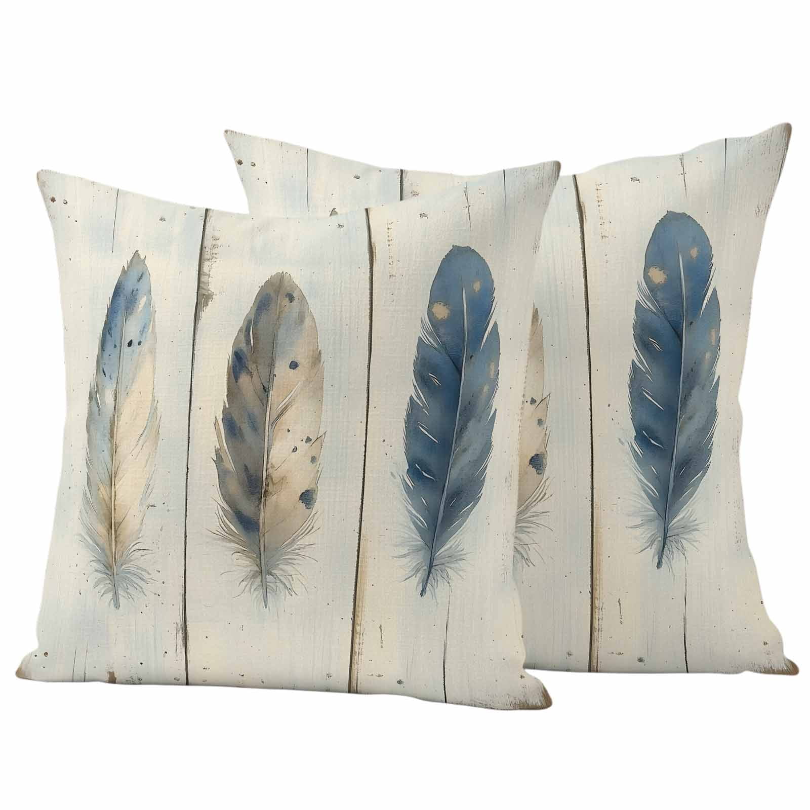 Blue Beige Feathers Outdoor Waterproof Pillow Covers, Vintage Native ...