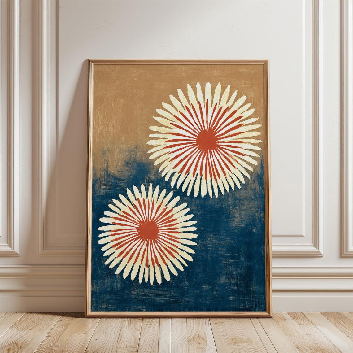 Blue Beige Fireworks Japanese Style Radial Minimal Vintage Wall ...