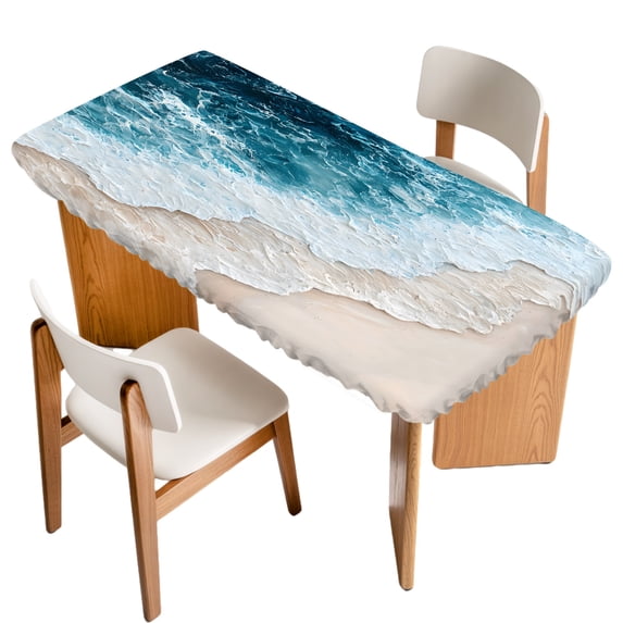 Blue Beige Fitted Rectangle Tablecloth 24" x 36" Gradient Ocean Wave ...