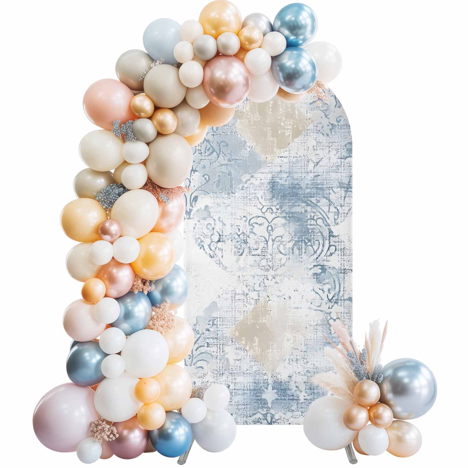 Blue Beige Floral Arch Backdrop Cover 6.6x3.3 Ft, Spandex Wedding Arch ...
