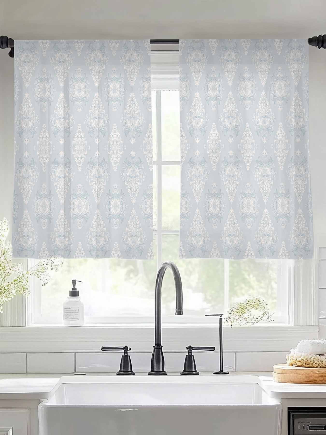 Blue Beige Floral Boho Sheer Curtains for Living Room Bedroom Retro ...