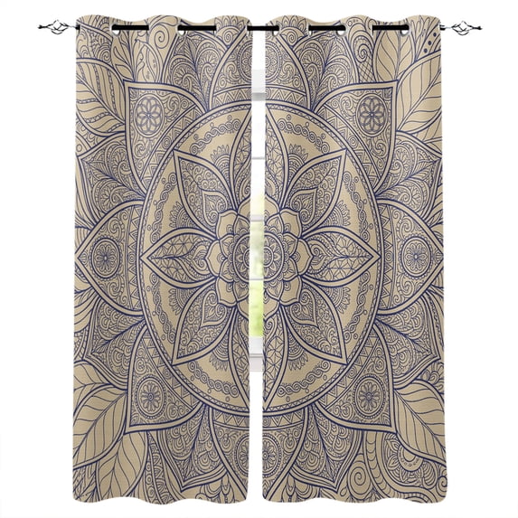 Blue Beige Flowers Blackout Curtains for Bedroom/Living Room, Thermal ...