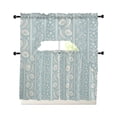 Blue Beige Flowers Kitchen Curtains Set for Windows 3 Piece Cafe ...