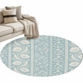 Blue Beige Flowers Round Rug 3ft Washable Circle Entryway Rugs Non Slip ...