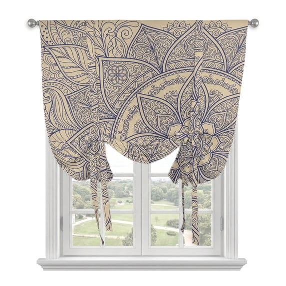 Blue Beige Flowers Tie Up Curtains for Window, Thermal Insulated ...