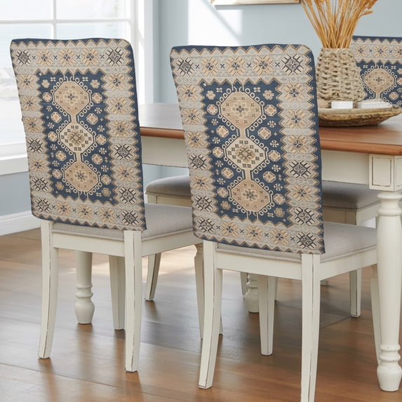Blue Beige Geometric Chair Back Covers, Southwest Ethnic Modern ...