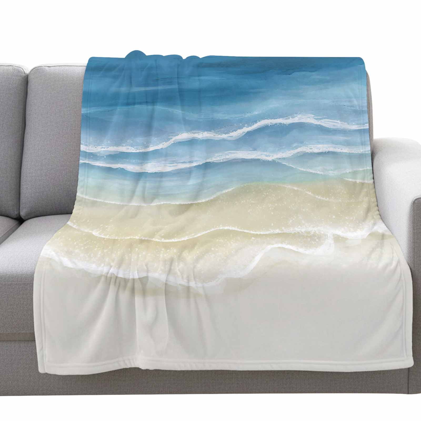 Blue Beige Gradient Beach Fleece Throw Blanket Lightweight Abstracts ...