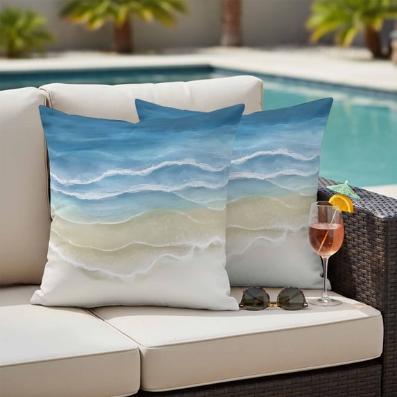 Blue Beige Gradient Beach Outdoor Throw Pillow Covers Set of 2 ...