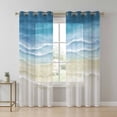 Blue Beige Gradient Beach Sheer Curtains 63 Inch Long 2 Panels ...
