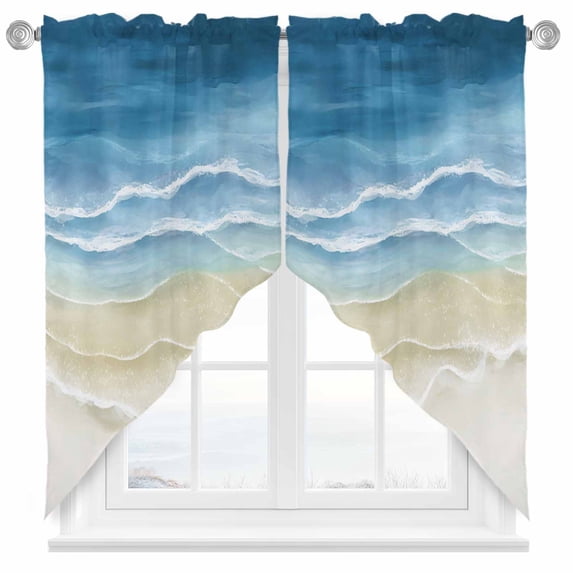 Blue Beige Gradient Beach Swag Kitchen Curtain Valances, Abstracts ...