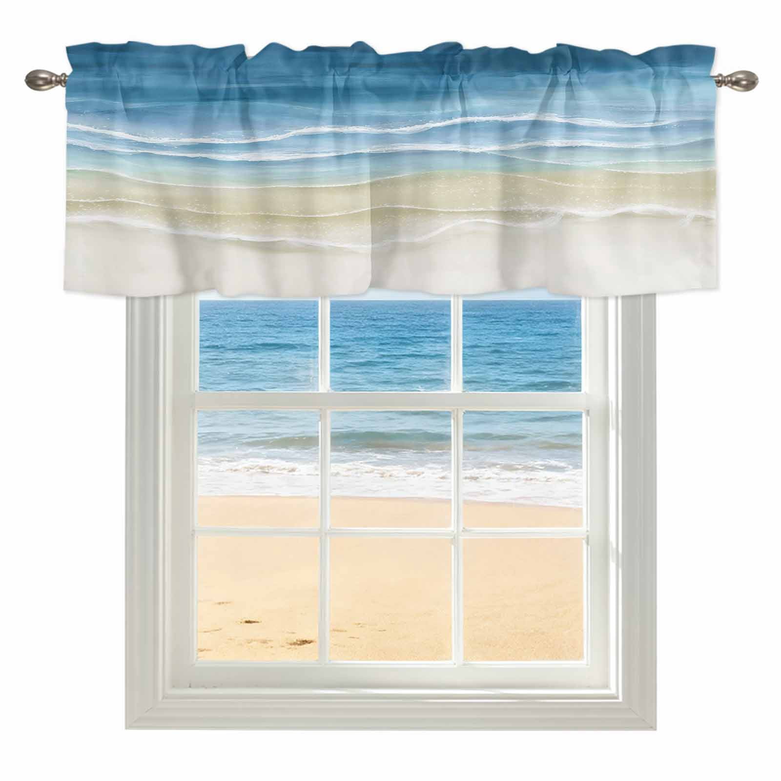 Blue Beige Gradient Beach Window Valance for Kitchen, Abstracts Seaside ...