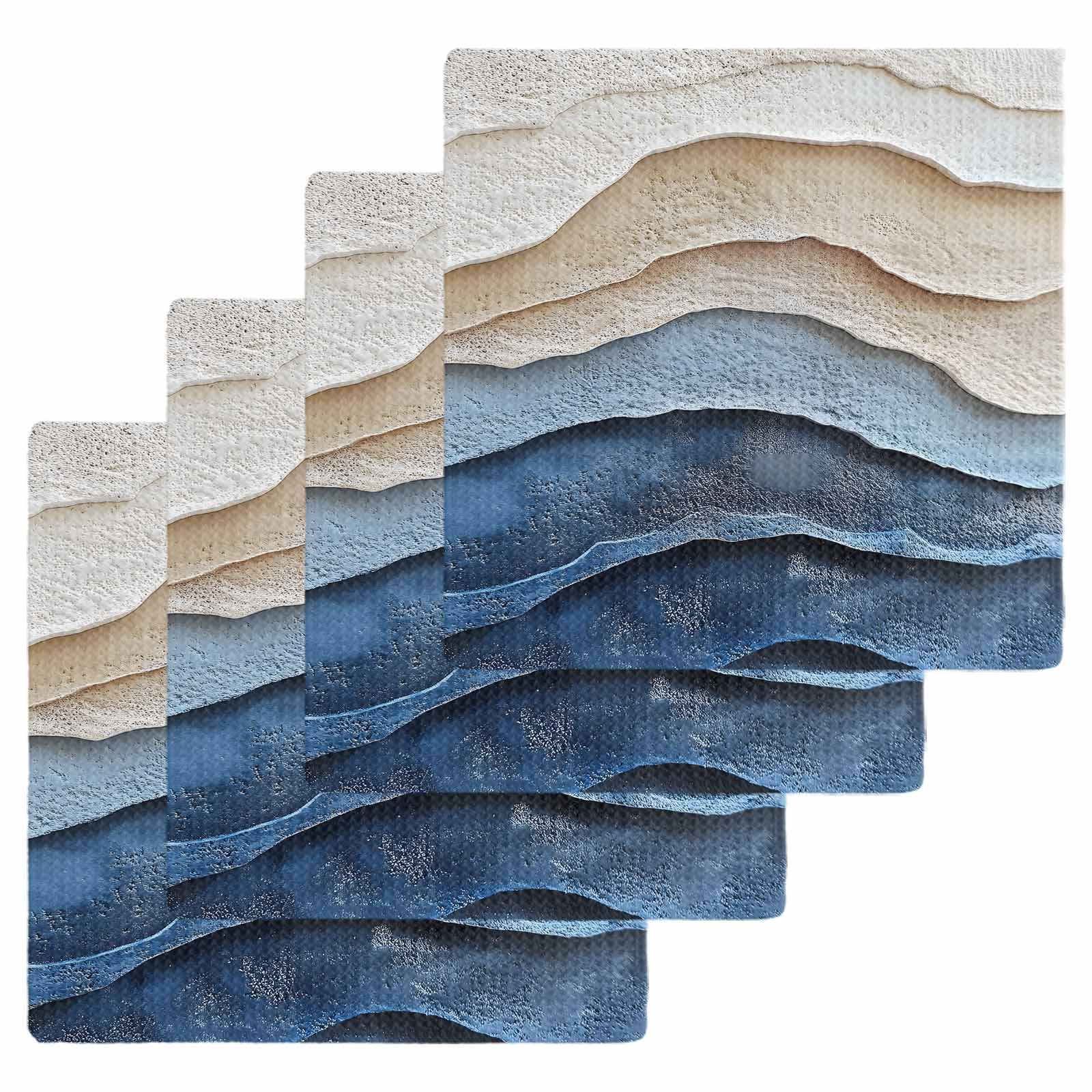 Blue Beige Kitchen Dish Towels for Drying Dishes Set of 4, Coastal Wave ...