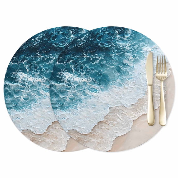 Blue Beige Leather Placemats Set of 2, 12 Inch, Gradient Ocean Wave ...