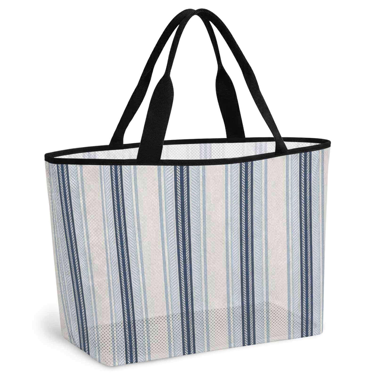 Blue Beige Mesh Beach Bag for Women Men,Large Beach Tote Waterproof ...