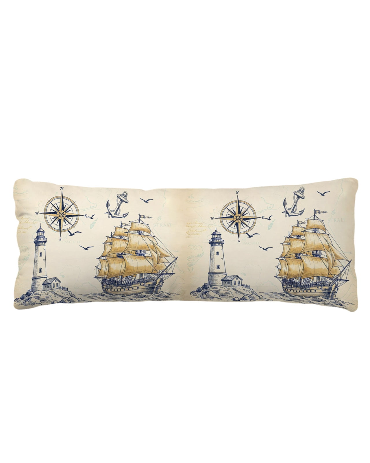 Blue Beige Nautical Body Pillow Cover 20 x 60 Inch Decorative Pillow ...