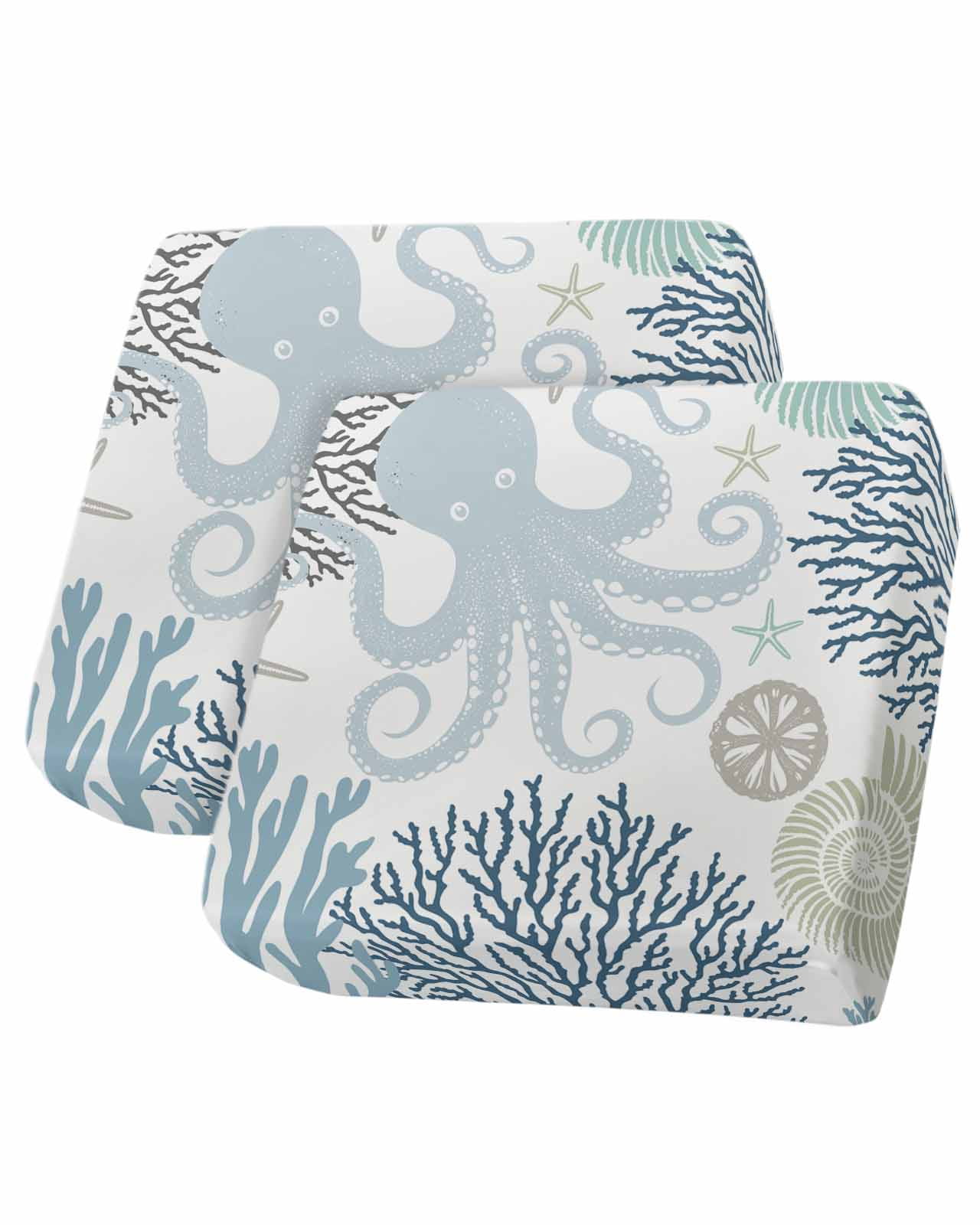 Blue Beige Octopus Coastal Sofa Couch Cushion Covers Washable ...