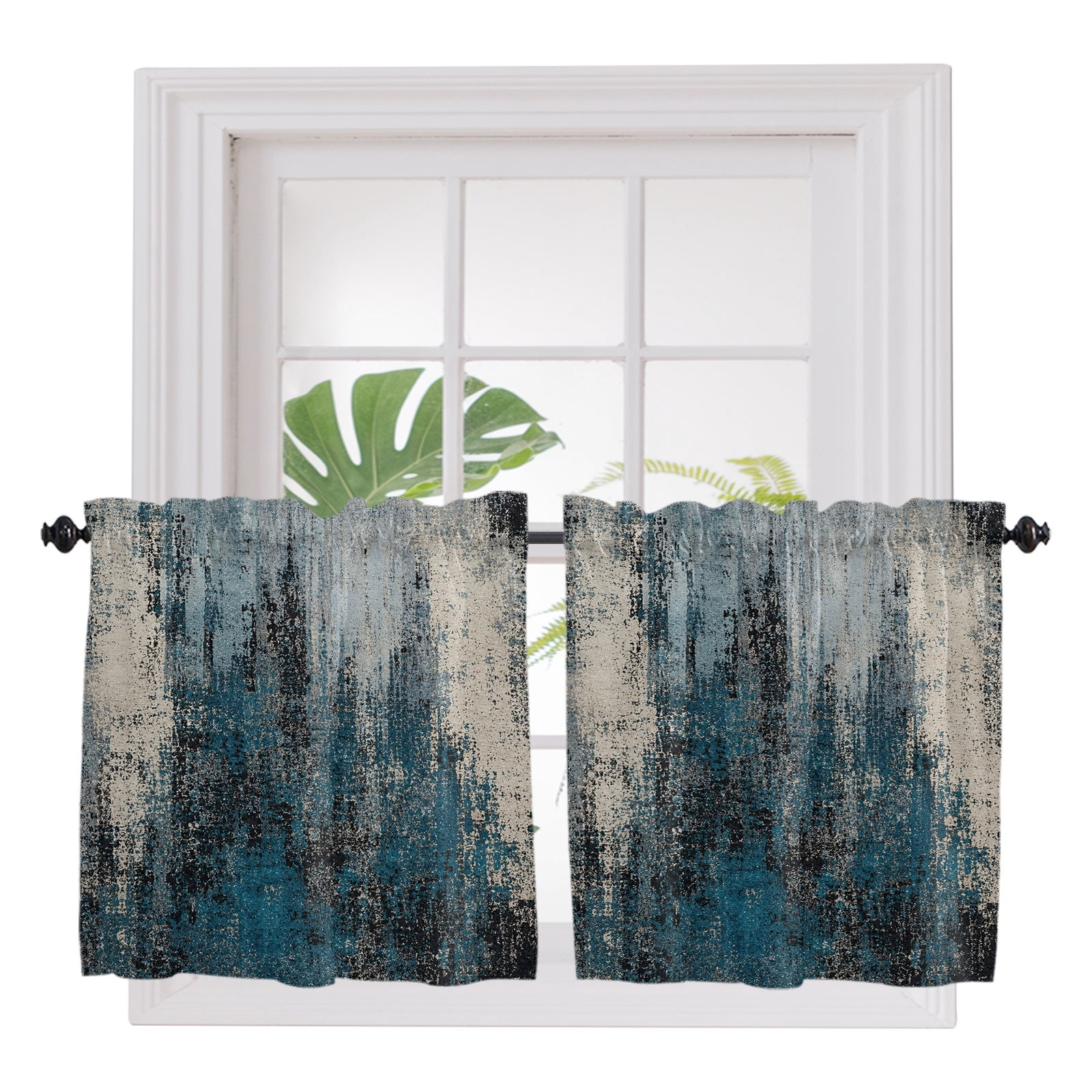 Blue Beige Ombre 2 Panel Kitchen Curtains for Small Windows, Vintage ...