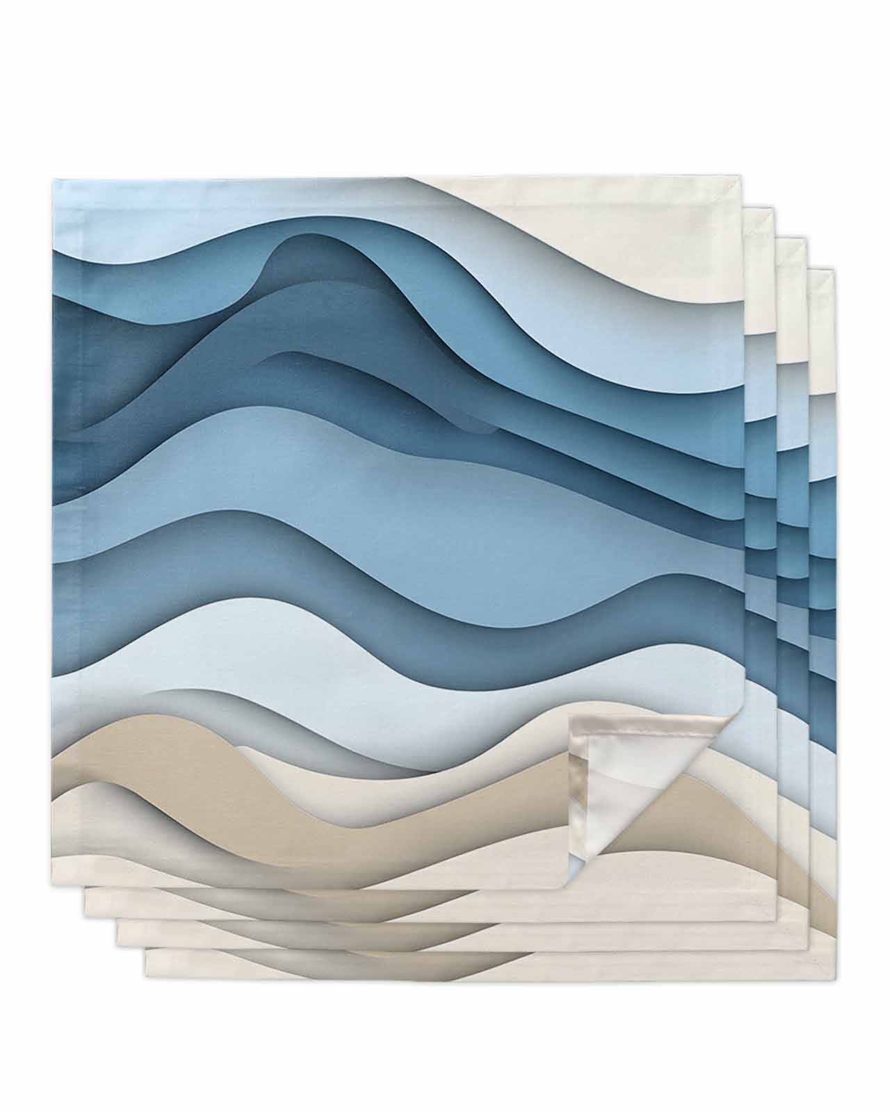 Blue Beige Ombre Cloth Napkins Washable Set of 4, Modern Abstract Moire ...