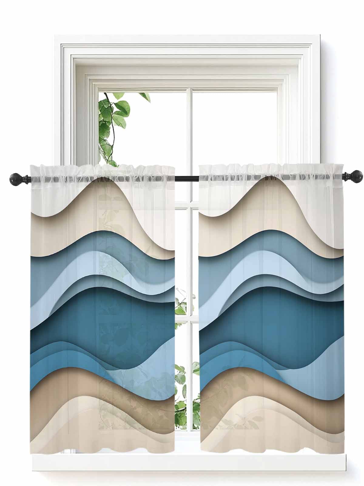 Blue Beige Ombre Curtains 54 Inch Length, Sheer Curtains for Bedroom ...