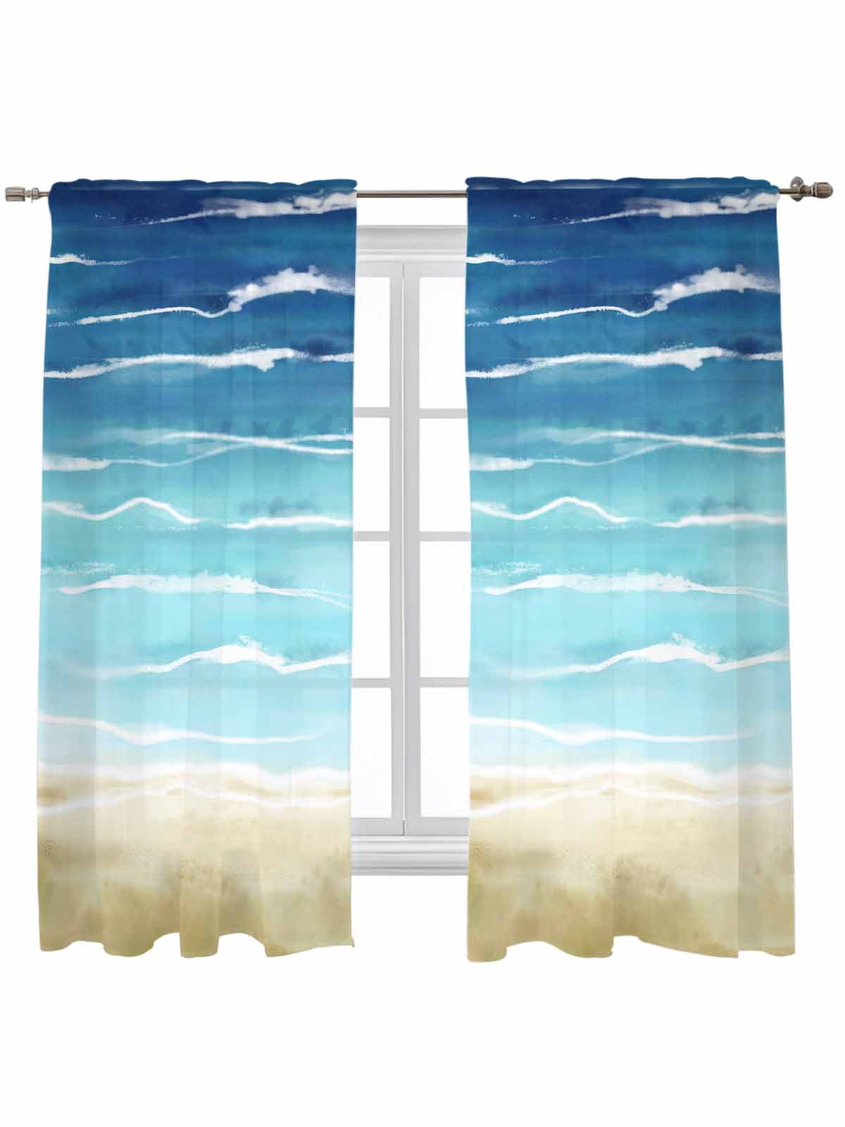 Blue Beige Ombre Curtains 63 Inch Length, Sheer Curtains for Bedroom ...