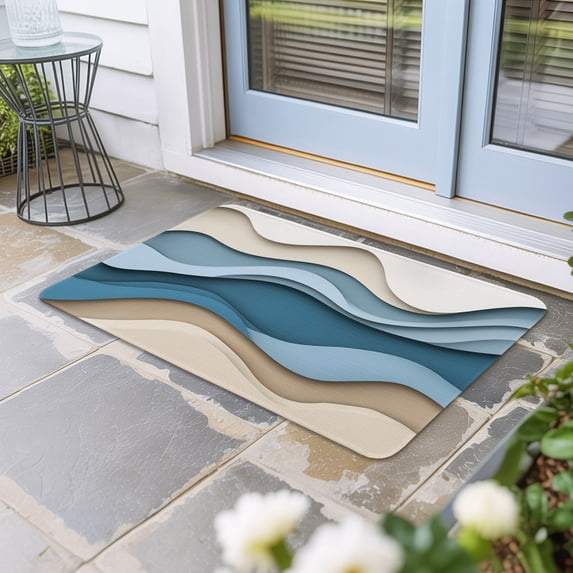 Blue Beige Ombre Door Mat Indoor Outdoor, Geometric Moire Abstract ...